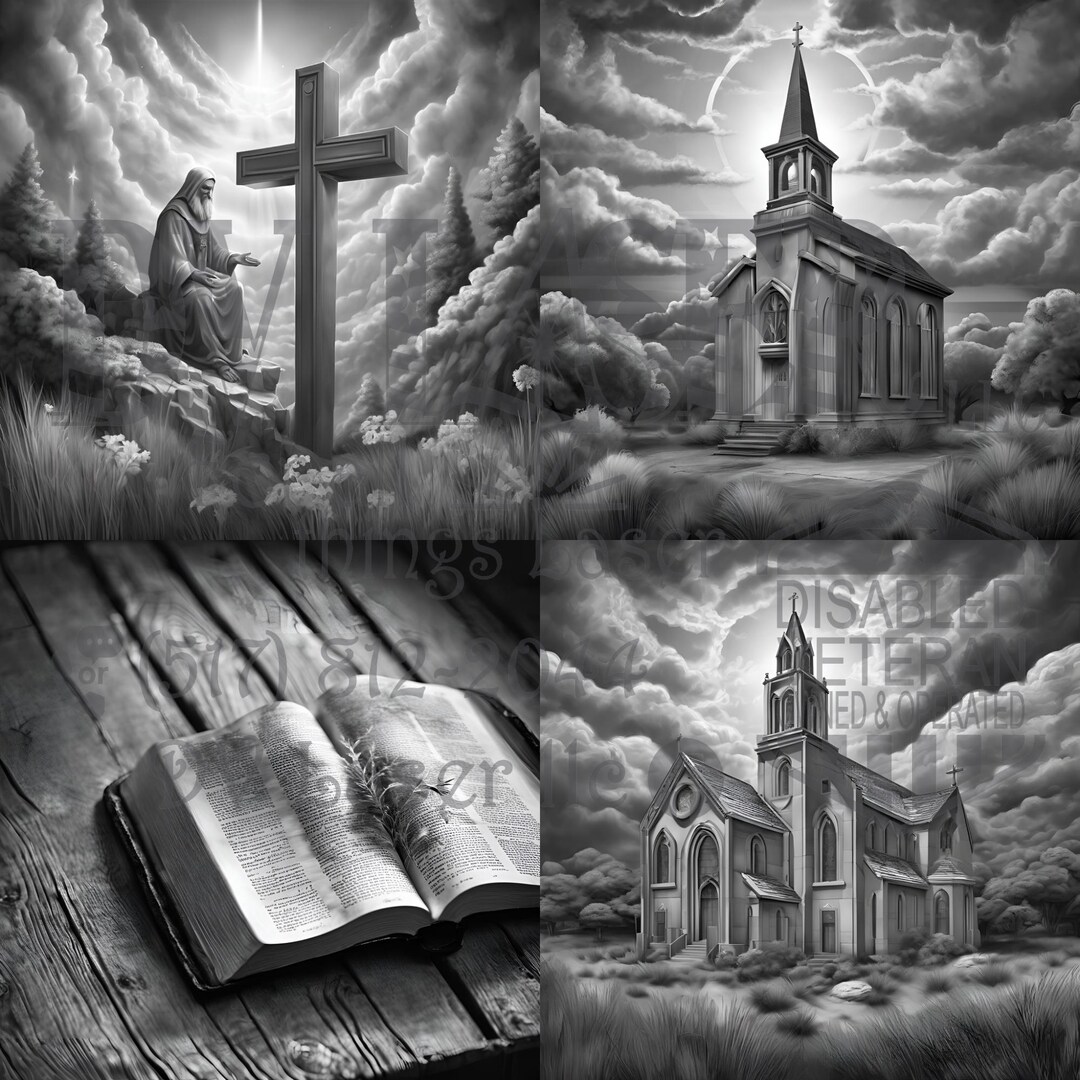 Cross, Bible, Church - Grayscale Digital PNG - Wall Art - Laser-ready ...