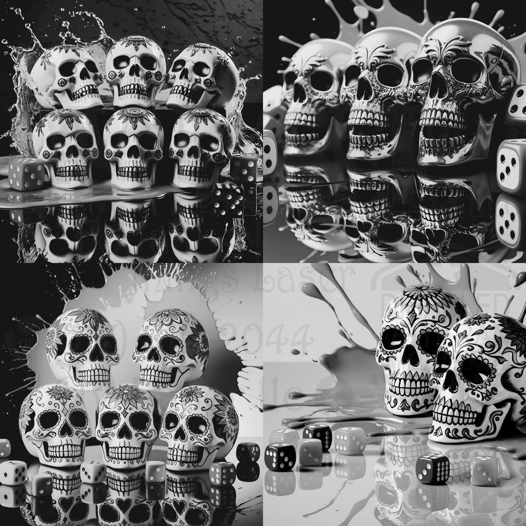 Reflective Skulls With Dice - SVG, Jpg, PDF, PNG - Laser Ready Digital ...