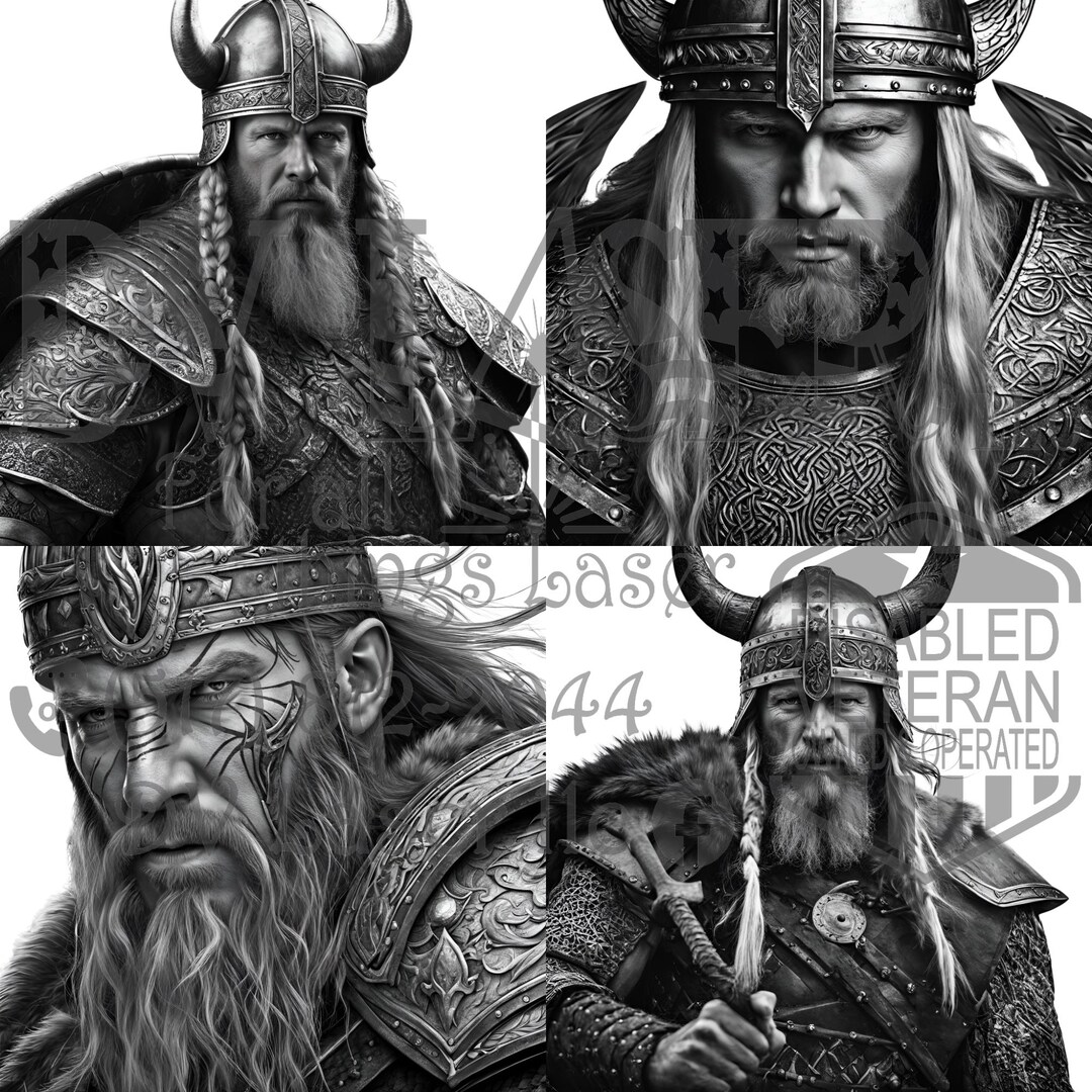 Viking Set of 4 Engravable Grayscale Image - Etsy