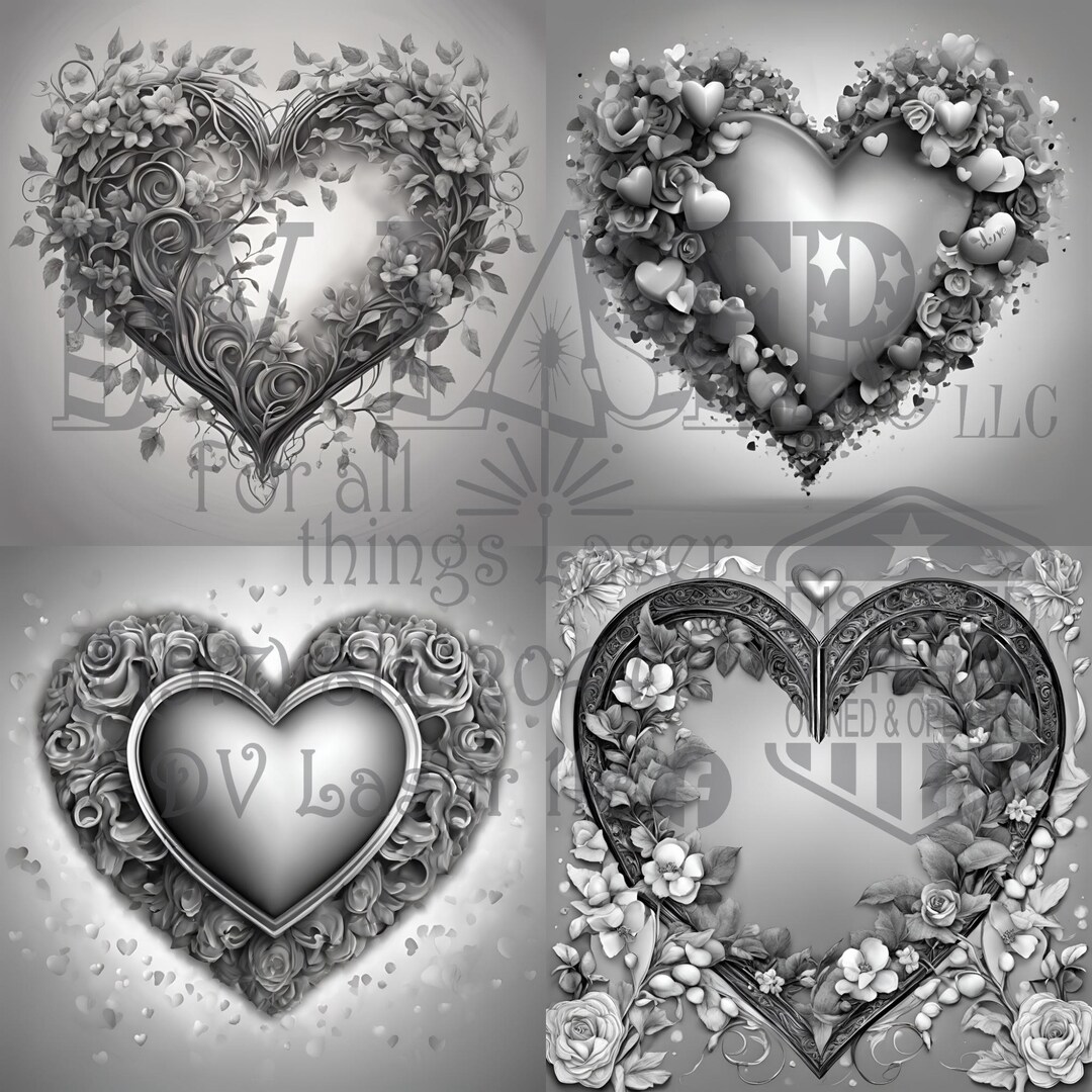 Floral Heart - Engrave or Print - Digital Image - Instant Download - Etsy