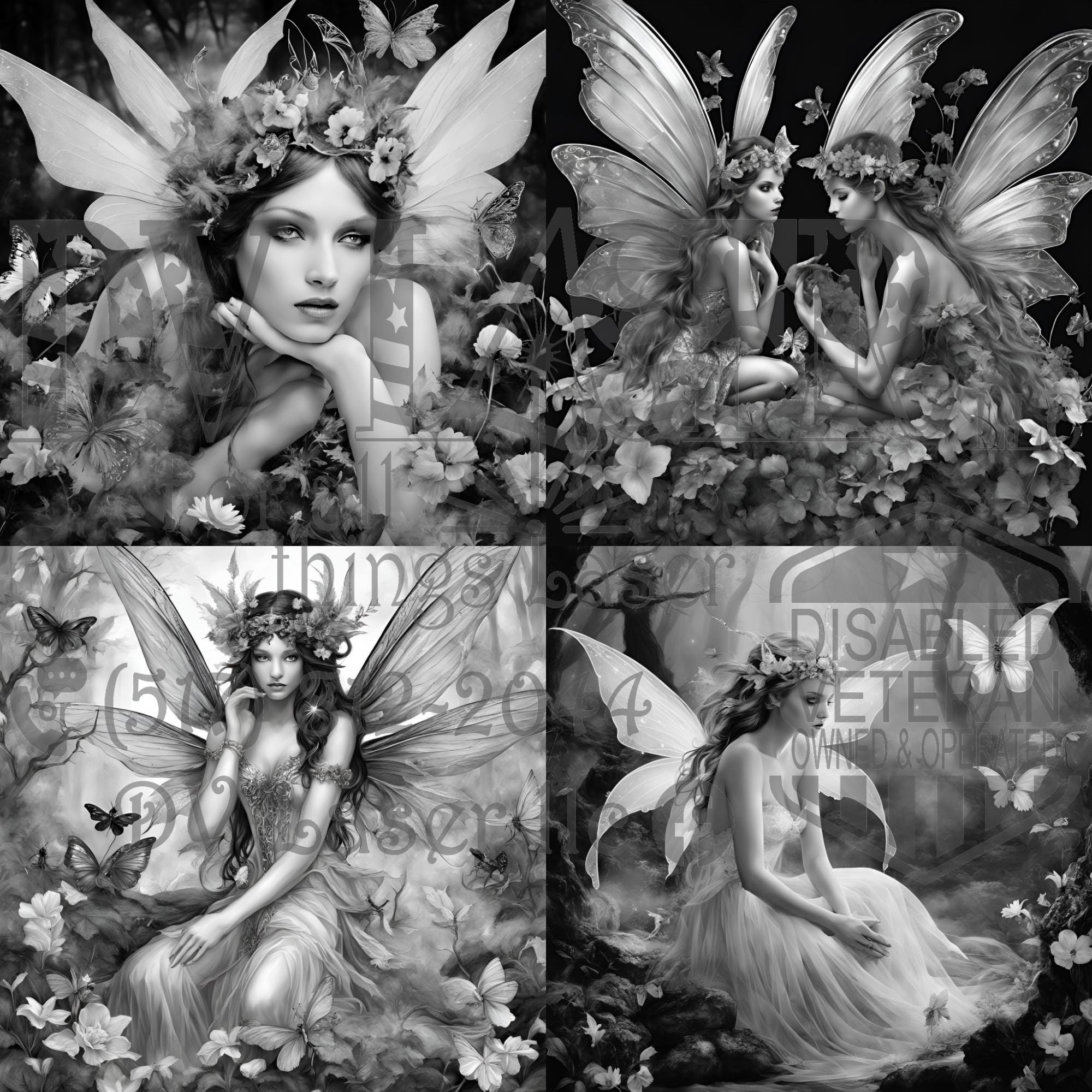 Laser Ready - Fairy Image - Printable Wall Art - Grayscale - Etsy