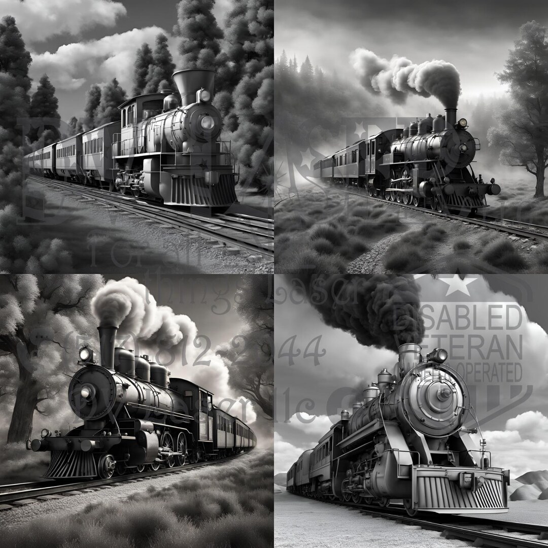 Steam Train, Engine, Locomotive IGITAL FILE Grayscale Laser Ready ...