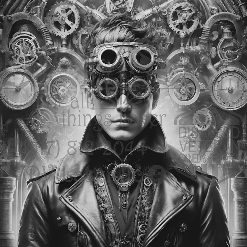 Grayscale Steampunk Digital Printable Image - Laser-ready - Etsy