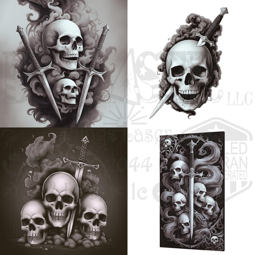 Dagger Skulls Smoke SVG – Laser Engrave File, Grayscale (digital ...