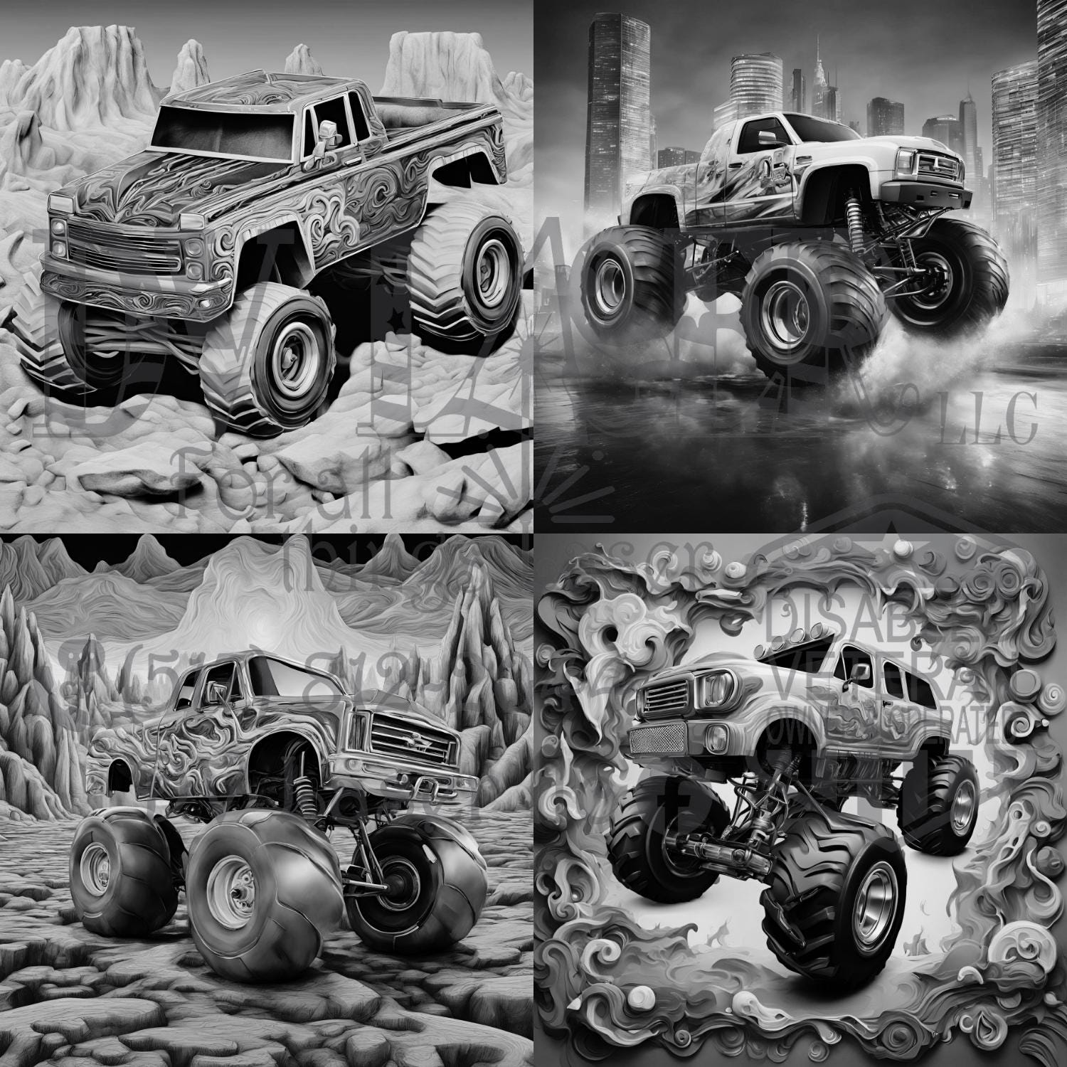 Monster Truck Print or Engrave Laser Ready Image - Etsy