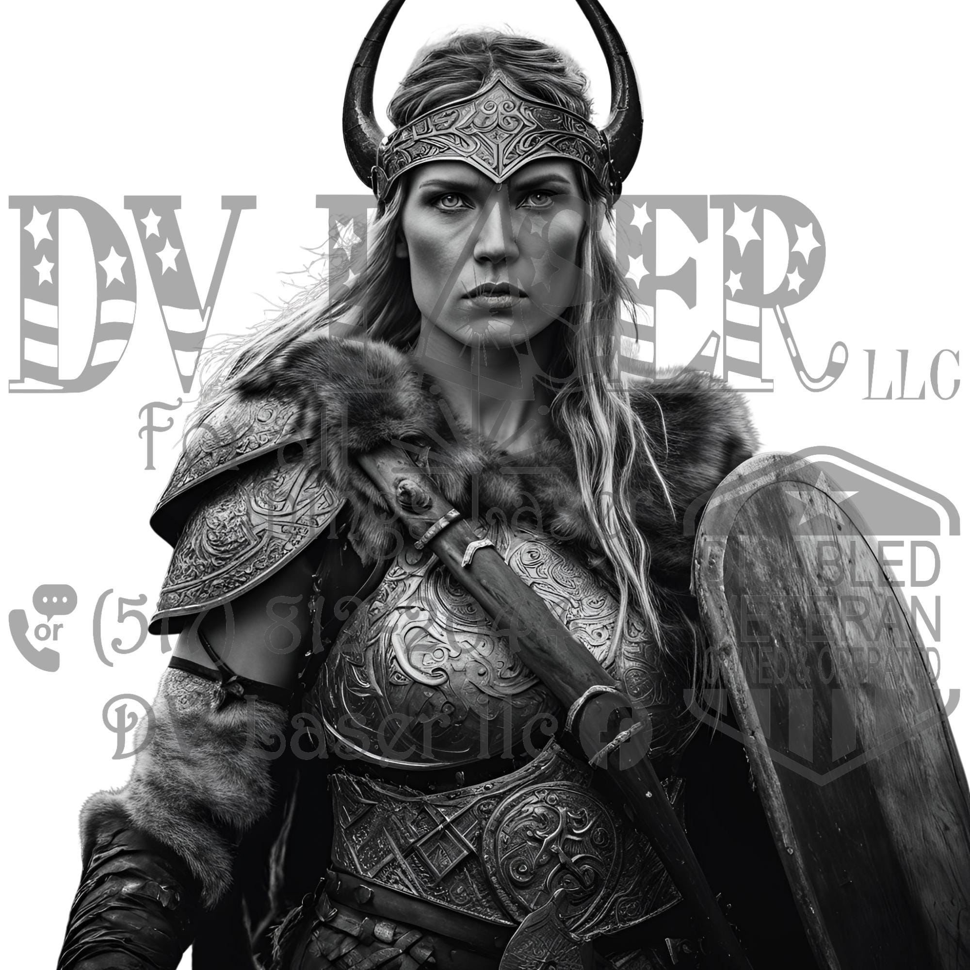 Lady Viking Warrior Engravable and Printable - Grayscale Laser-ready - Etsy