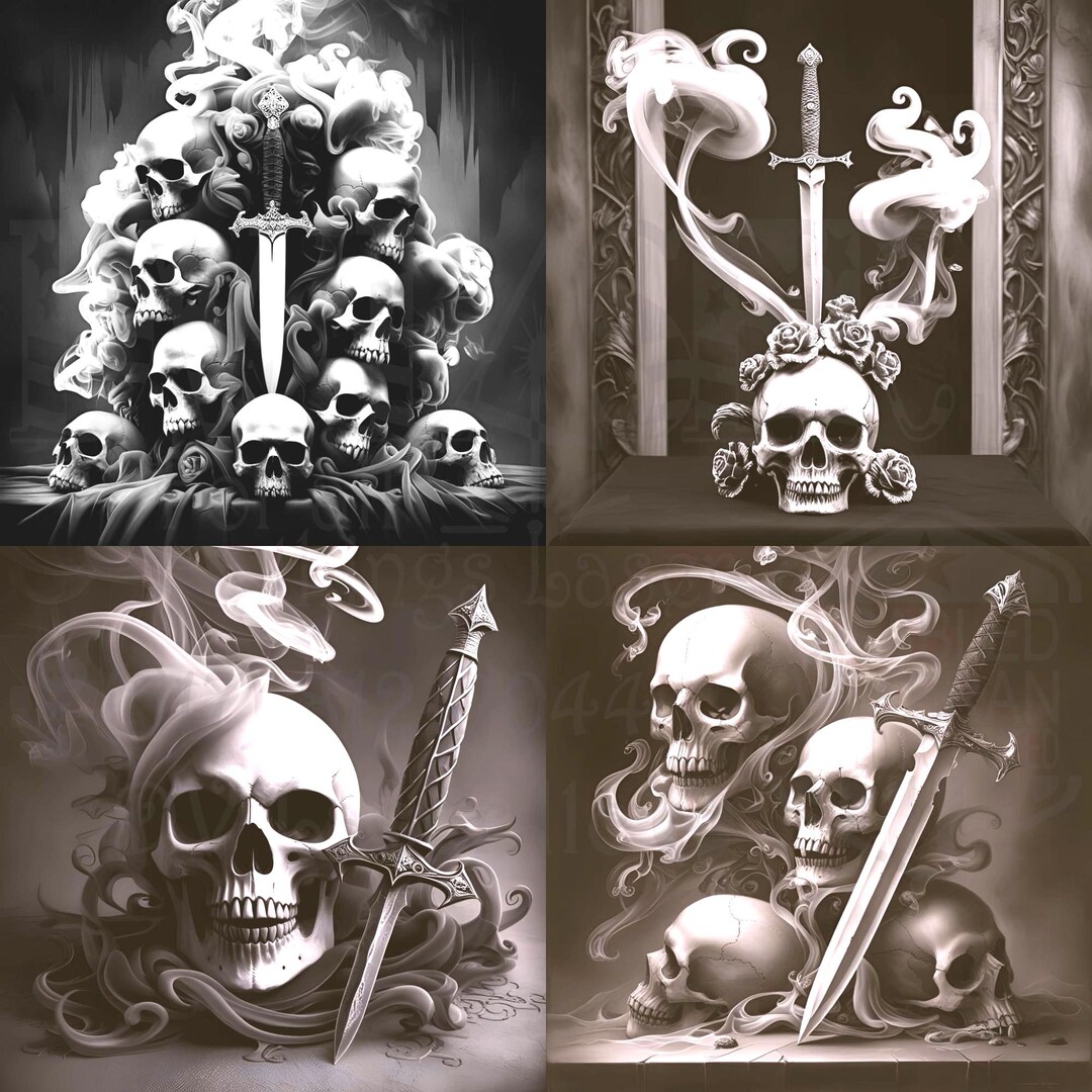 Dagger + Smoke + Skulls - SVG - PNG - Jpg - PDF Print - Laser Ready ...