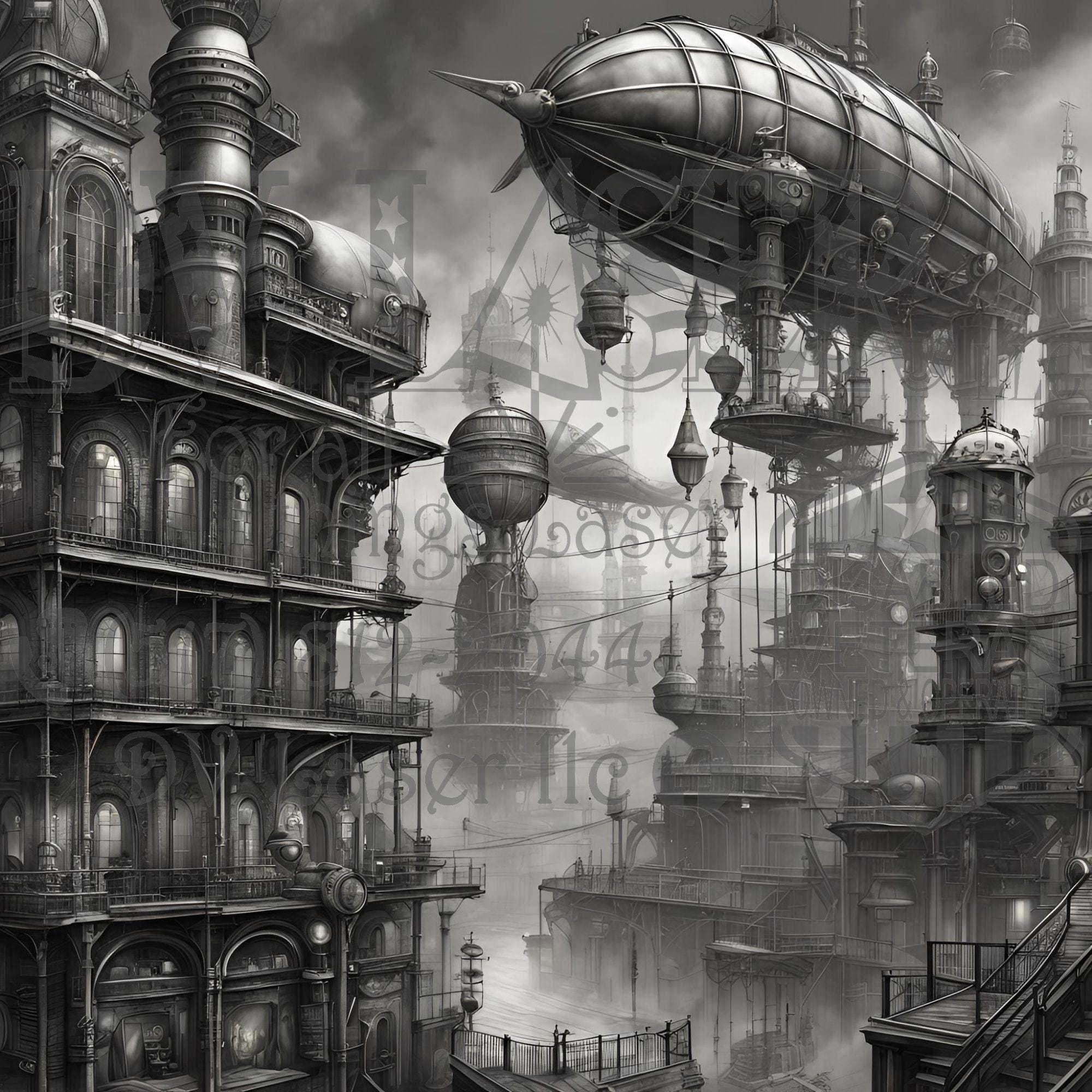 Grayscale Steampunk Digital Printable Image - Laser-ready - Etsy