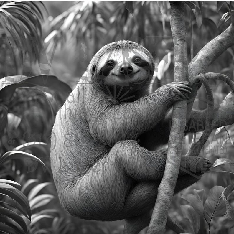 Sloth in Grayscale - Printable Artwork - Laser-ready Engravable - Etsy