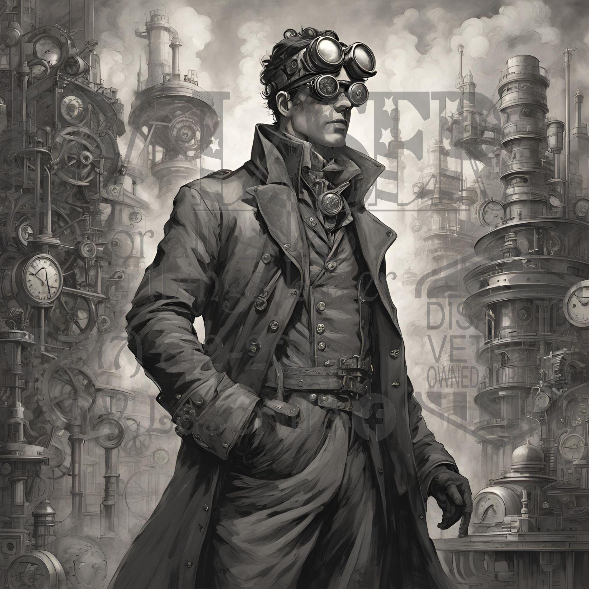 Grayscale Steampunk Digital Printable Image - Laser-ready - Etsy