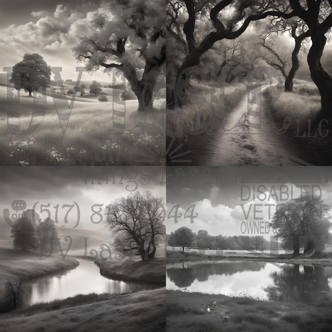 Rustic View of Scenic Rivers and Road in a Grayscale Digital Download ...