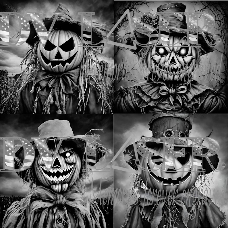 Grayscale Jack the Scarecrow Set of 4 Images - Etsy