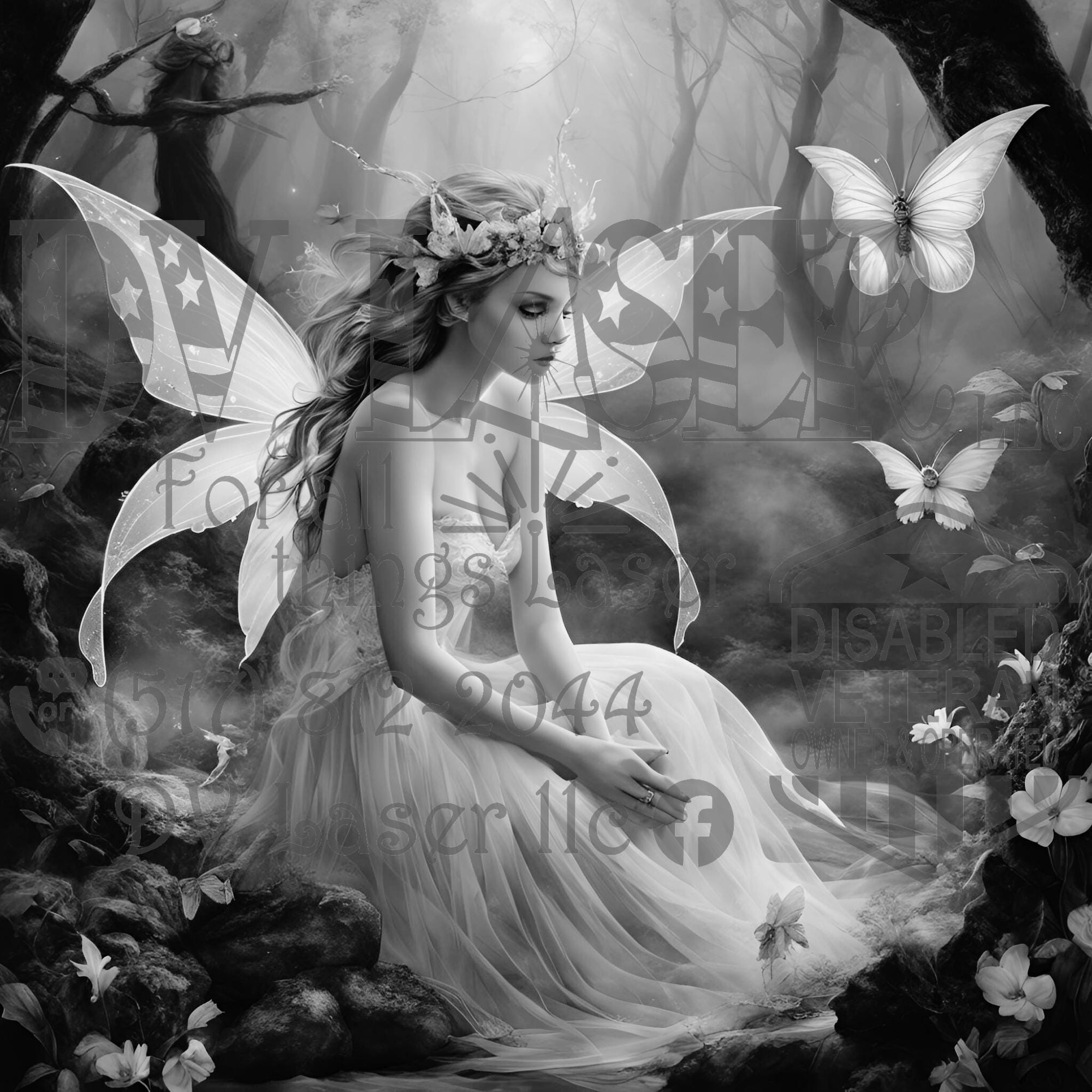 Laser Ready - Fairy Image - Printable Wall Art - Grayscale - Etsy