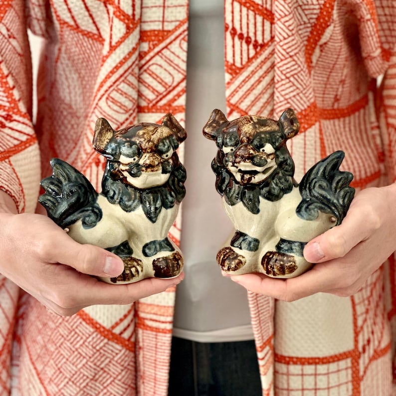 Vintage Okinawa Shisa Lion Dogs Pair | Japanese Guardian Statues *US ...