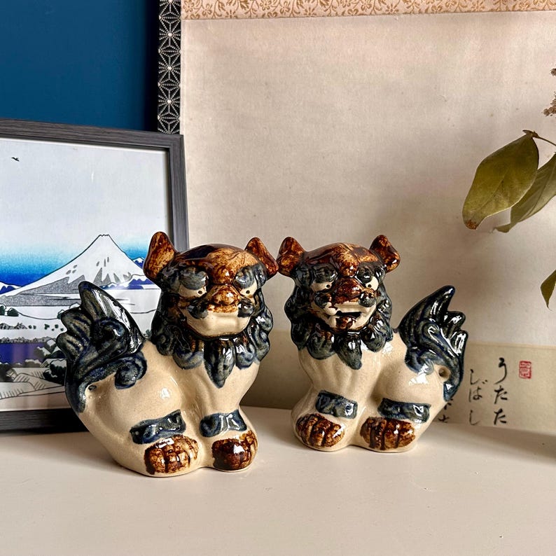 Vintage Okinawa Shisa Lion Dogs Pair | Japanese Guardian Statues *US ...