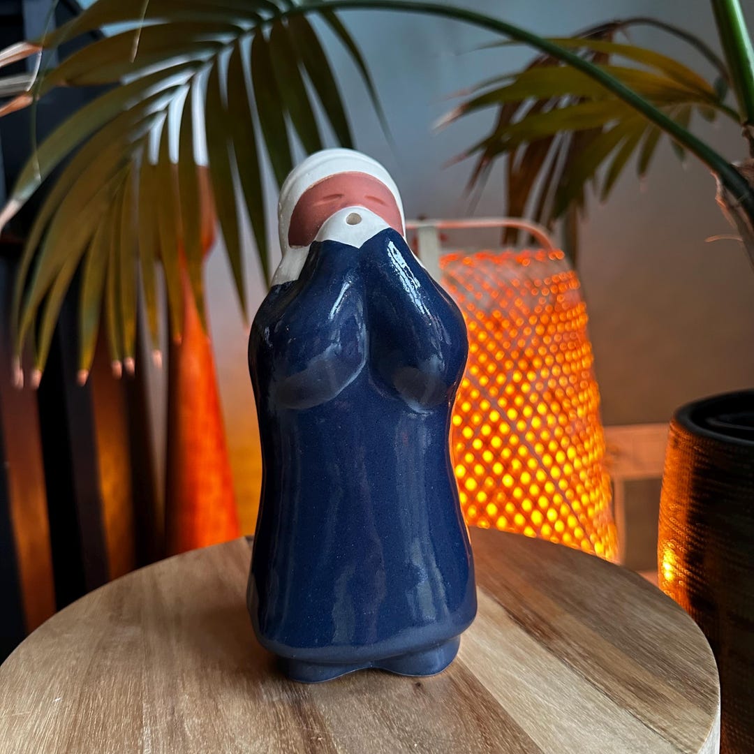 Vintage Blue Ceramic Horn Player Figurine, Mid-century Scandinavian ...