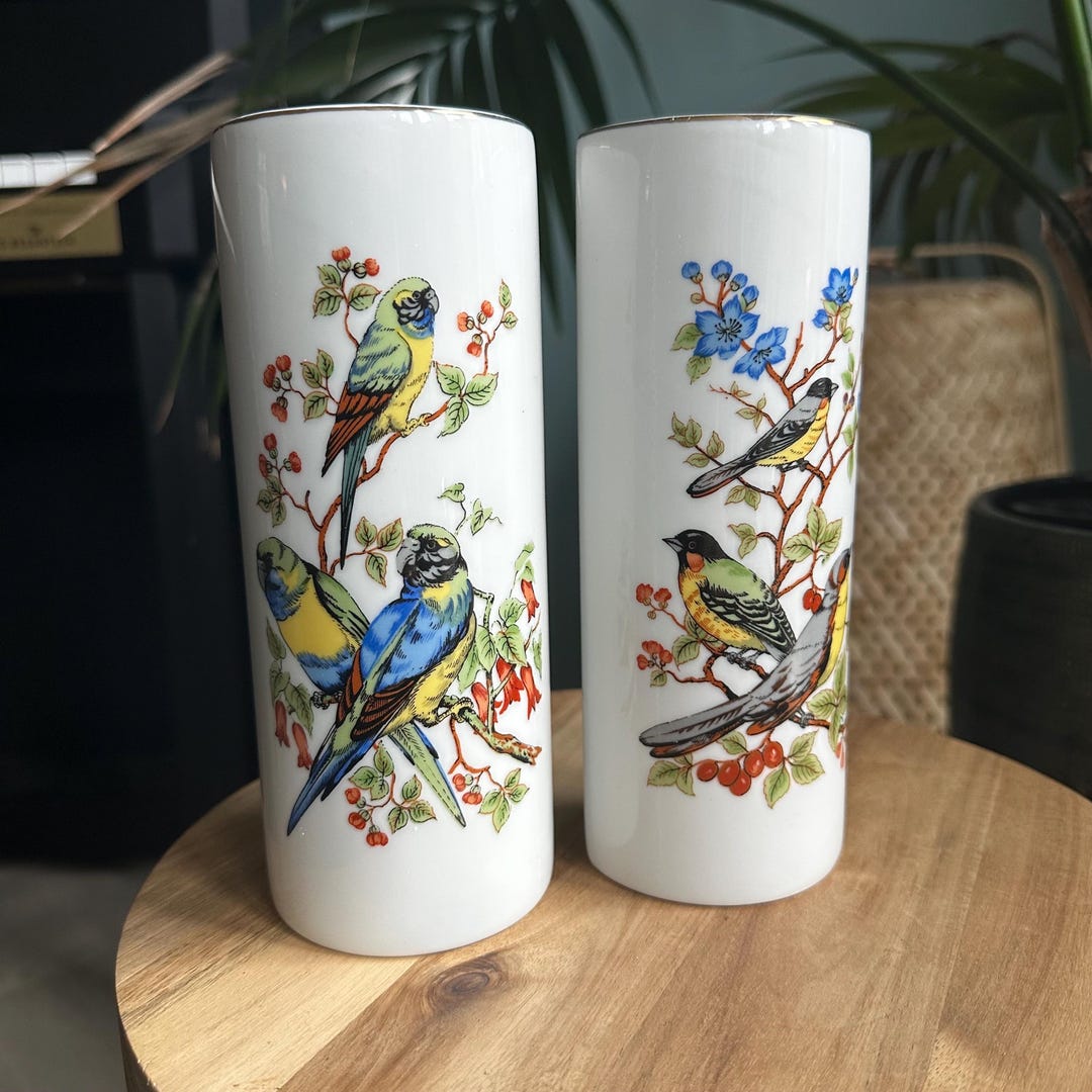 Vintage 1970s Ceramic Radiator Humidifiers With Colorful Bird Prints ...