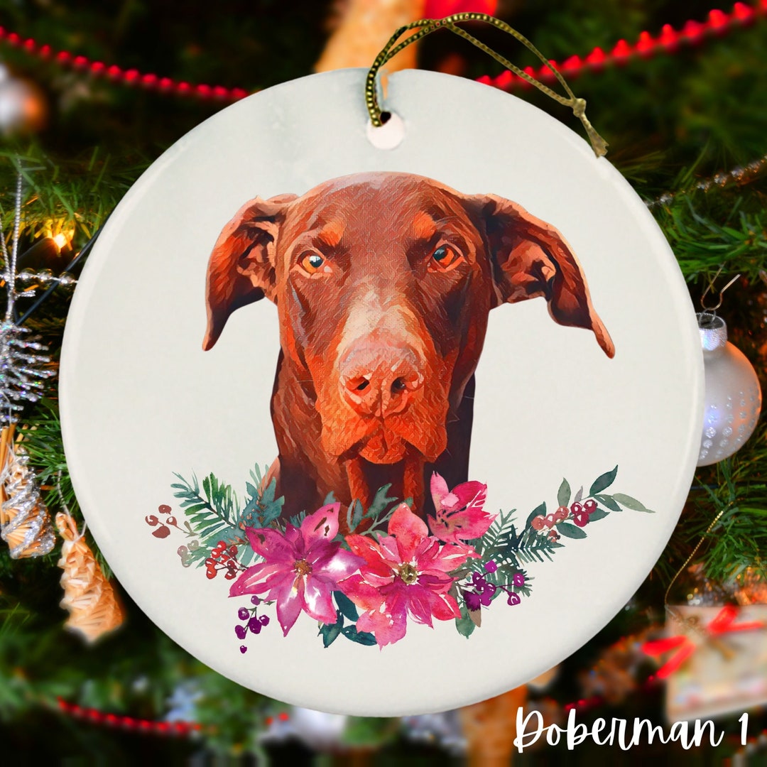 Brown Doberman Christmas Ornament - Dobermann - Picture Options - Custom Dog Gift - Personalized ...