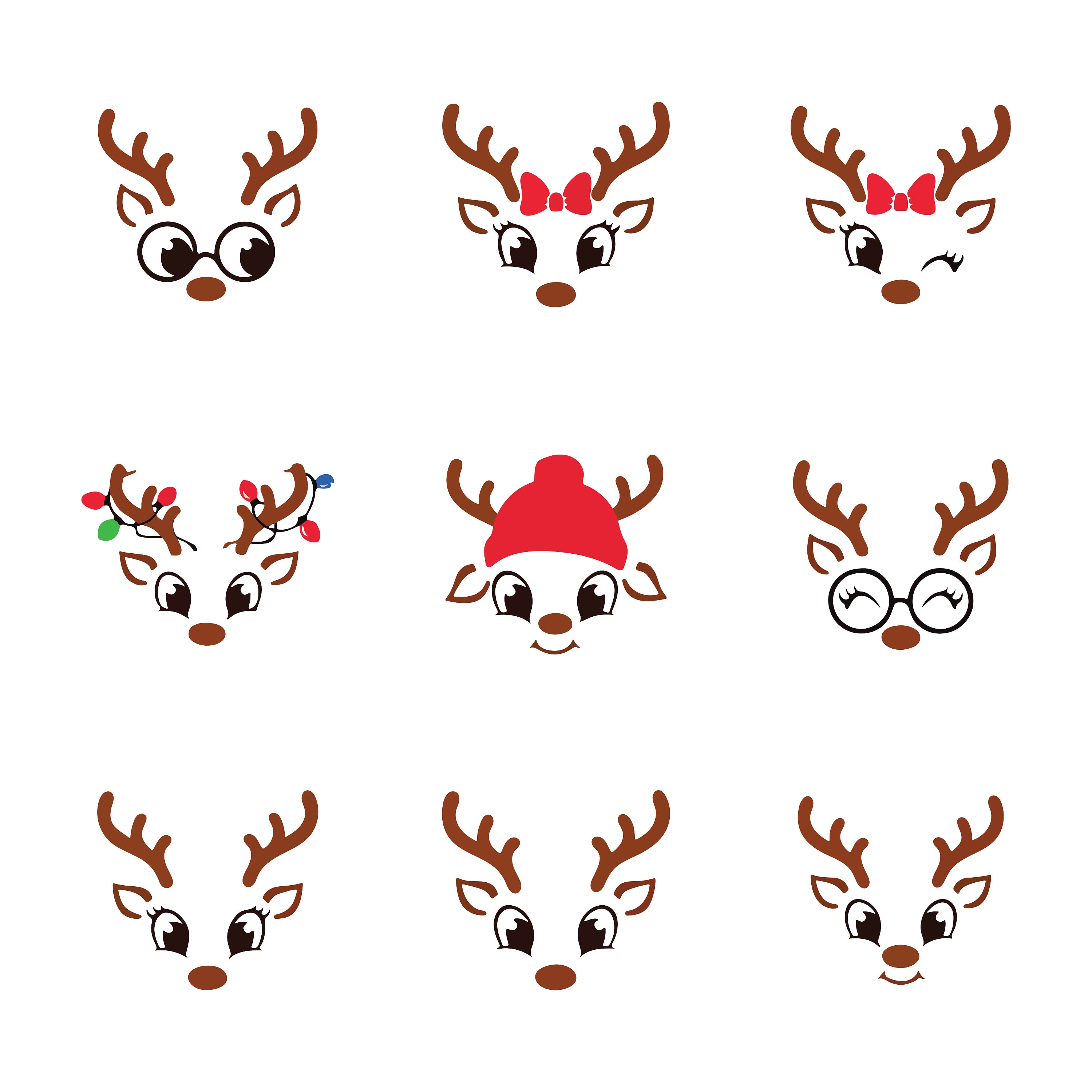 Christmas Reindeer Faces SVG PNG Bundle, Girl Reindeer SVG, Boy ...