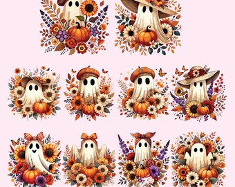 Watercolor Ghost Clipart, 25 PNG Halloween Clipart Bundle, Cute Ghost ...