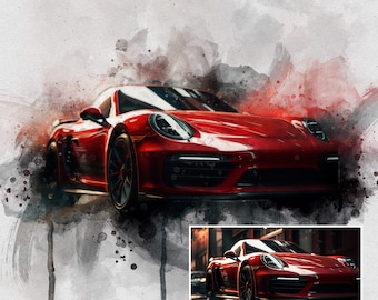 Car Custom Watercolor Portrait, Car Painting From Photo, Personalized ...