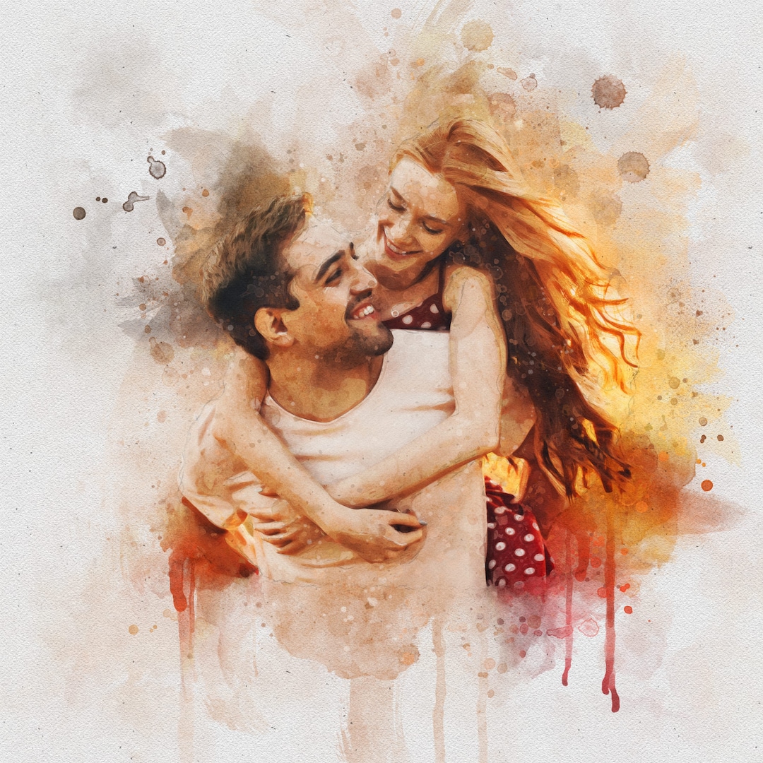 Customizable Watercolor Couple Portrait, Personalized Lovers Artwork ...