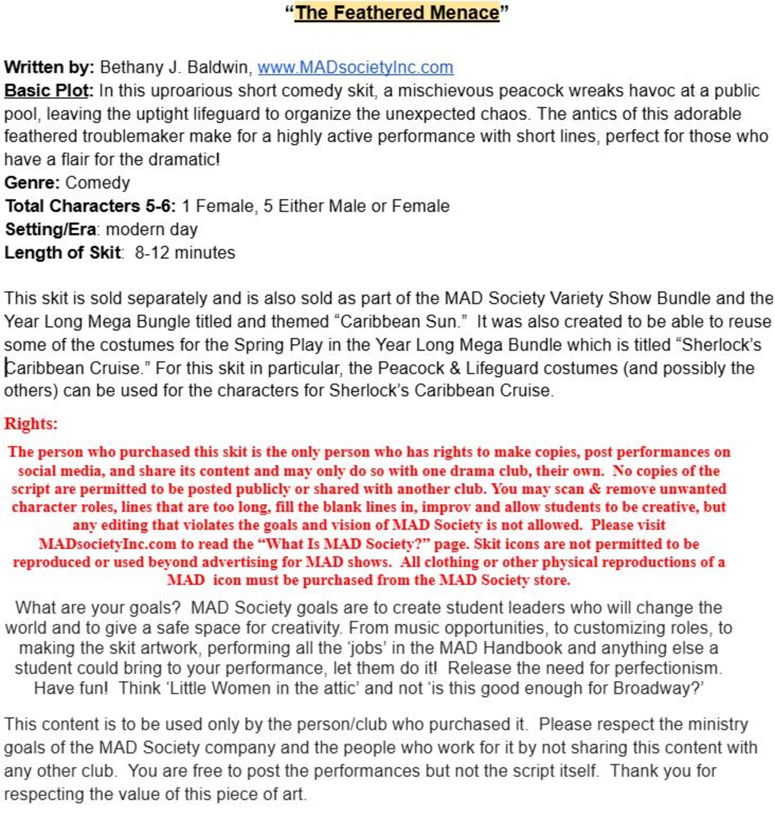 Skit Script - the Feathered Menace - Etsy