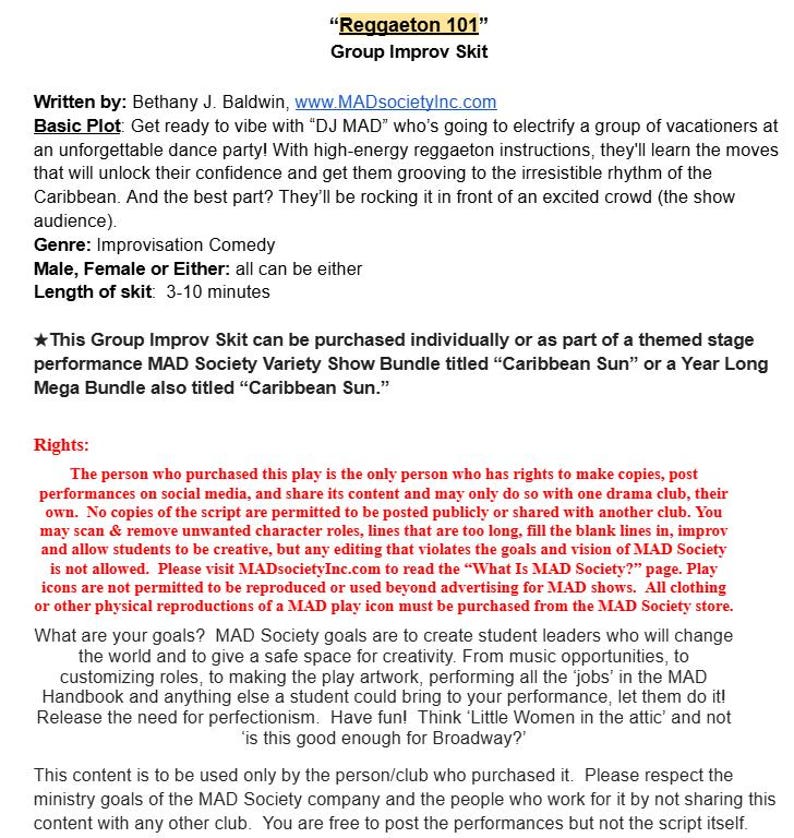 Group Improv Skit - Reggaeton 101 - Etsy
