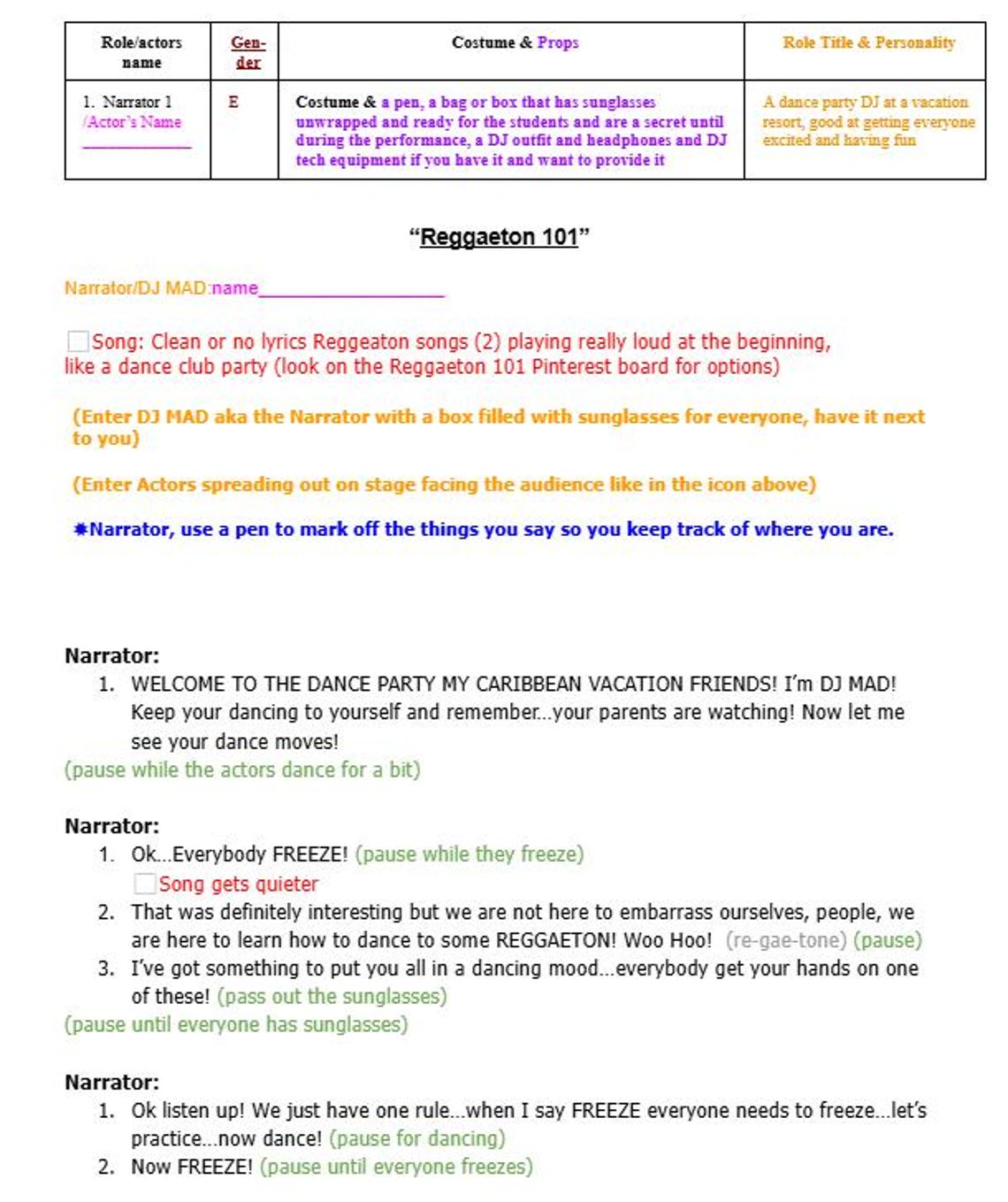Group Improv Skit - Reggaeton 101 - Etsy