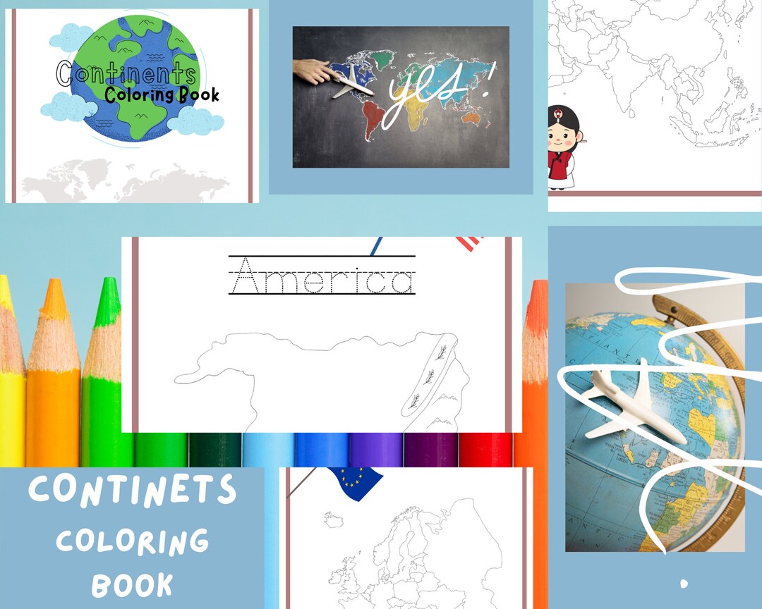 Coloring Book Continents explore the World: Digital Coloring Book for ...