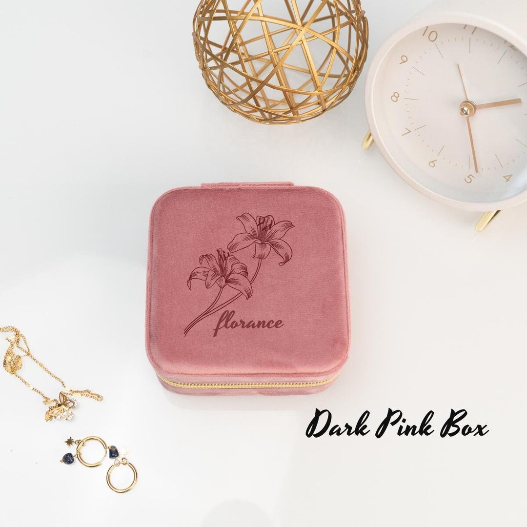 Personalized Velvet Jewelry Boxes, Birth Month Flowers Gift, Birthday ...
