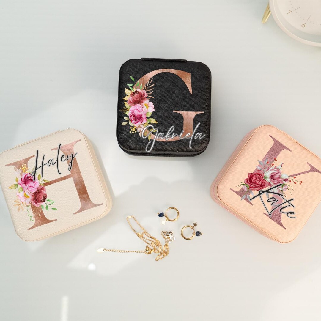 Personalized Jewelry Boxes, Floral Letter Jewelry Box, Jewelry ...