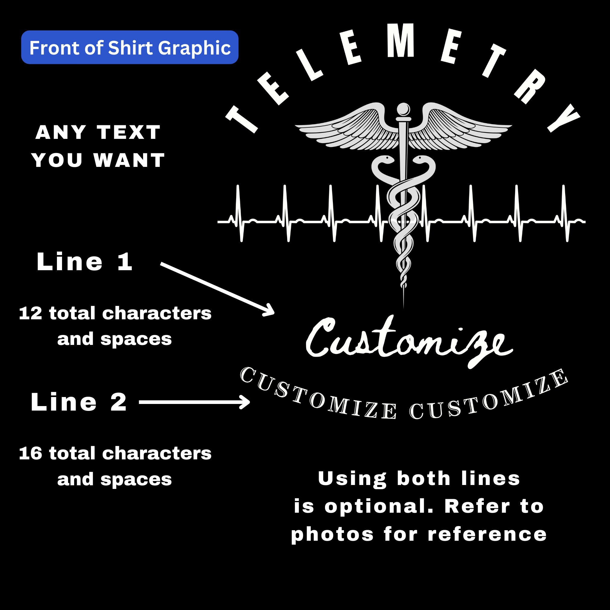 Custom Tele Telemetry Custom Nurse Shirt Black White Graphics