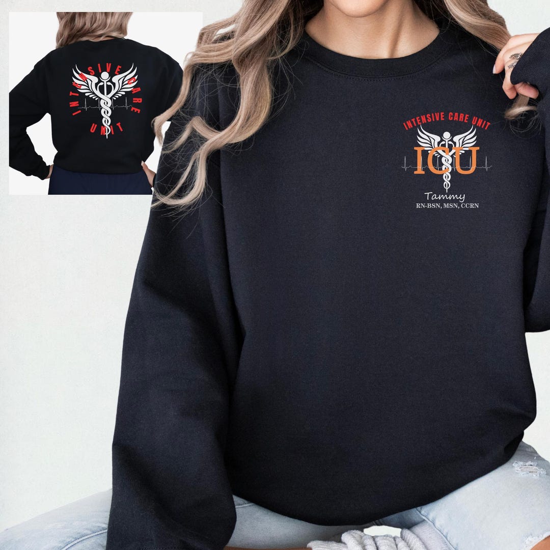 Custom, Red, Medical ICU Sweatshirt, ICU Shirts, Intensive Care Unit ...
