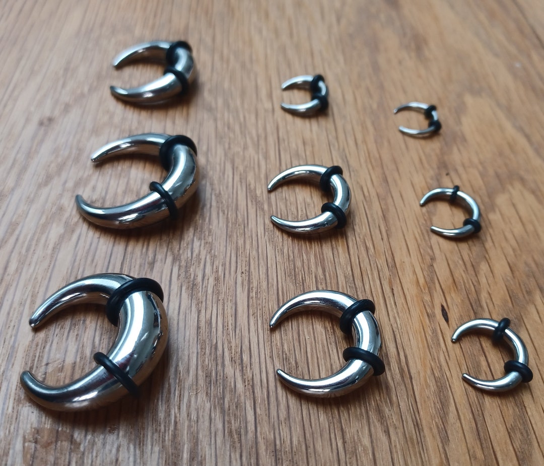 1 X Surgical Steel BUFFALO Ear Taper Bull Tapered Crescent Curved Taper ...