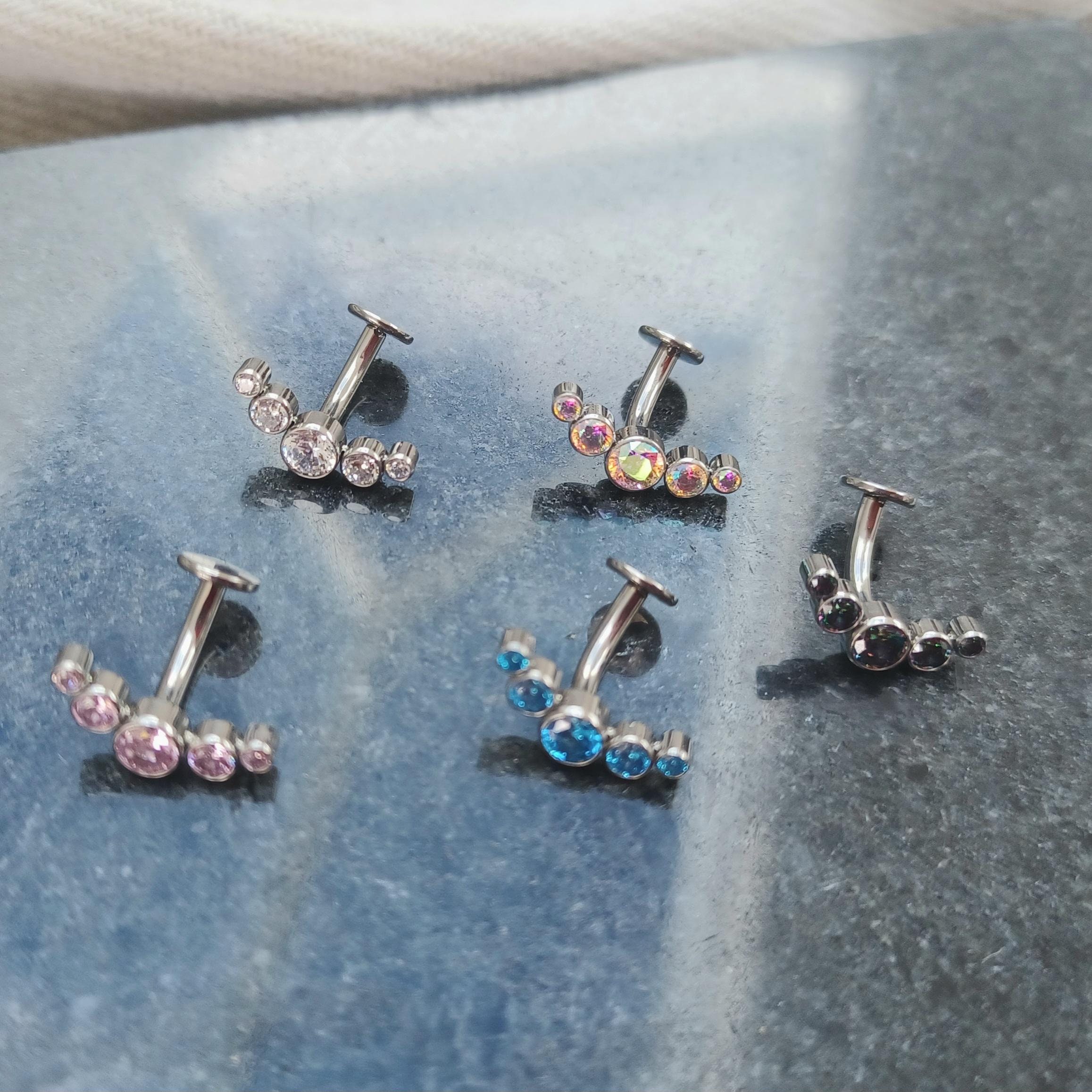 Beautiful Implant Grade Titanium Belly Bar Floating Crystal Threadless ...