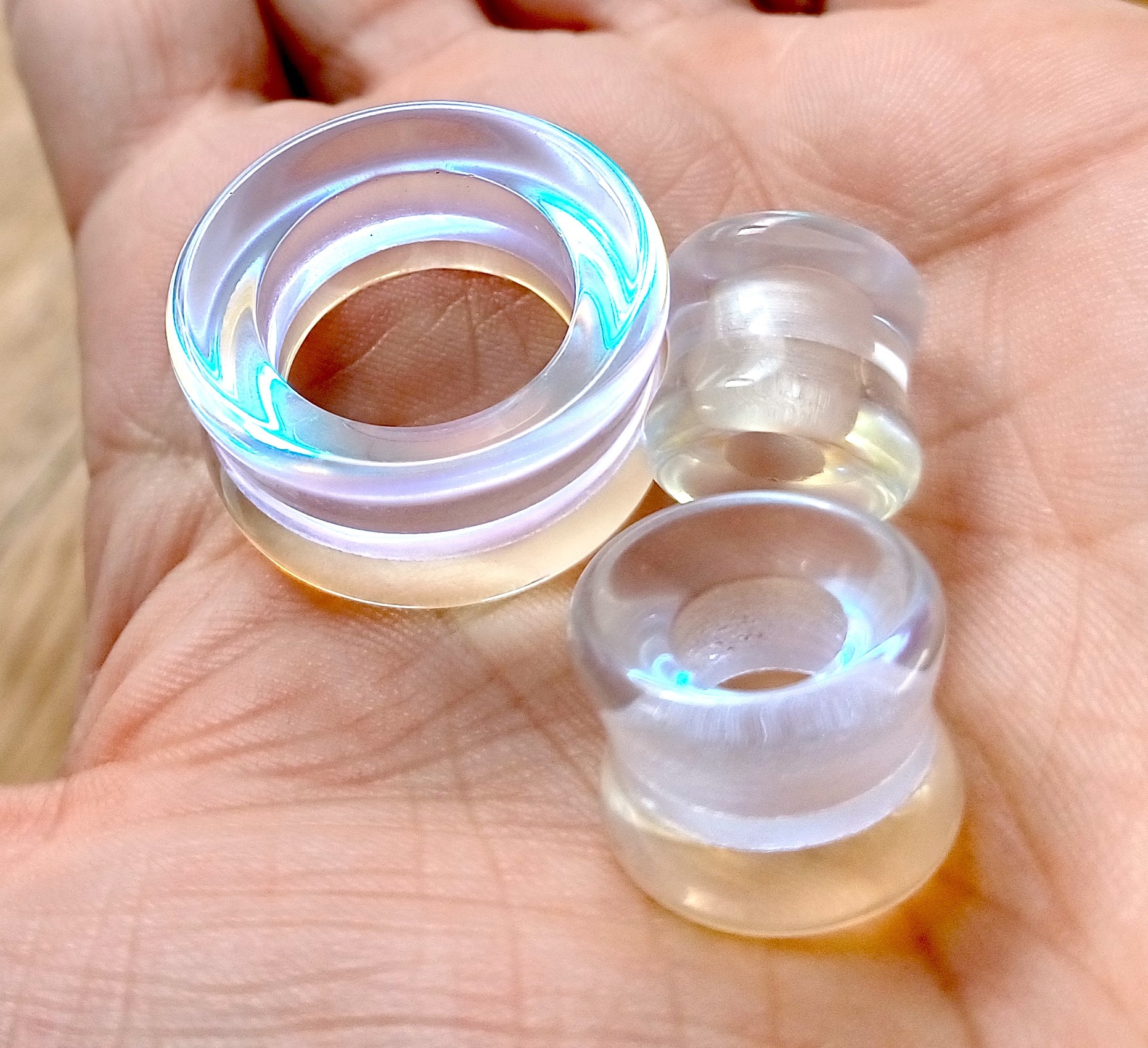 Aurora Borealis Glass Ear Tunnel Double Flare Ear Plug Saddle - Etsy