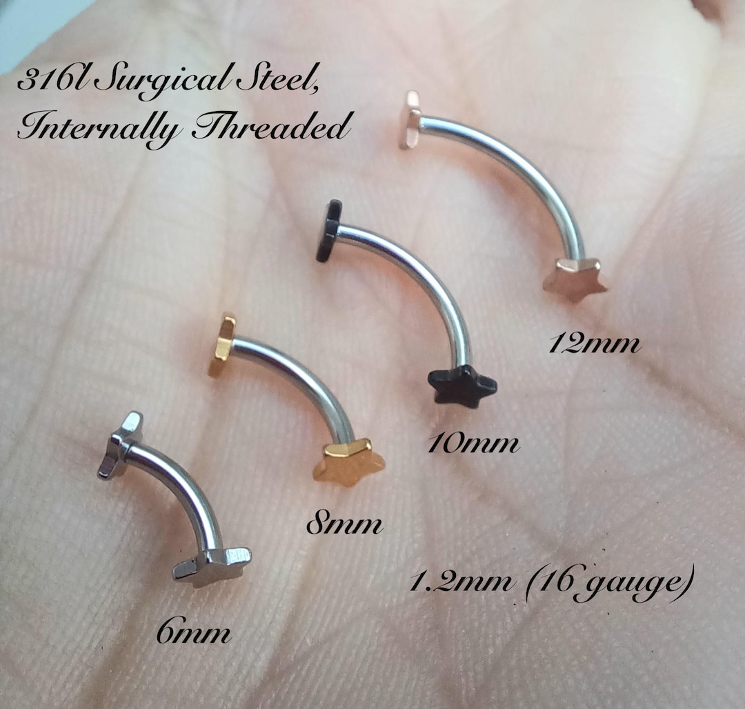 316l Surgical Steel STAR Vertical Labret, Eyebrow Bar, Rook Piercing, Cartilage Ring 1.2mm 16g ...