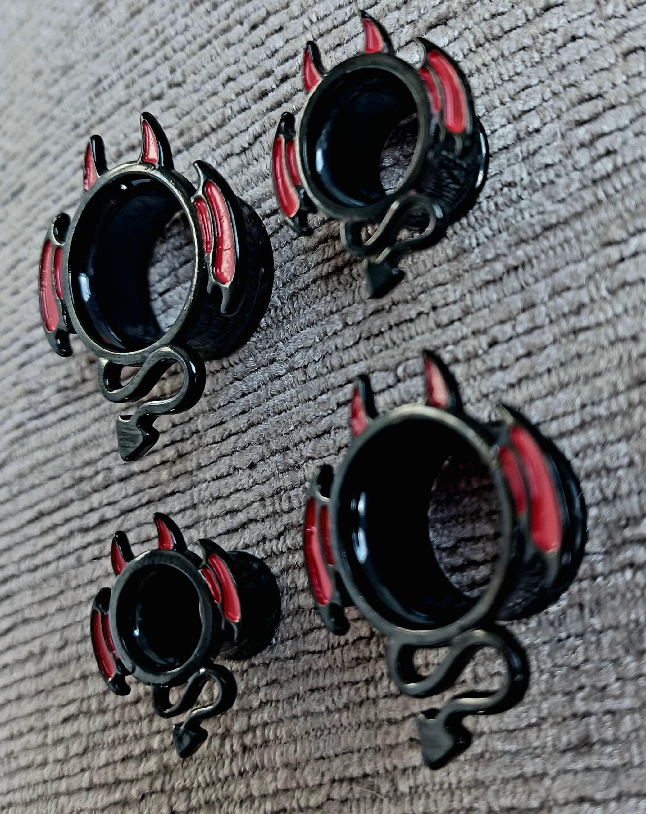 Steel DEVIL Double Flare Fit Ear Plug Plugs Surgical Steel Flesh Tunnel ...