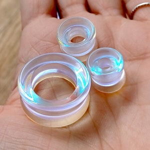 Aurora Borealis Glass Ear Tunnel Double Flare Ear Plug Saddle Tunnel ...