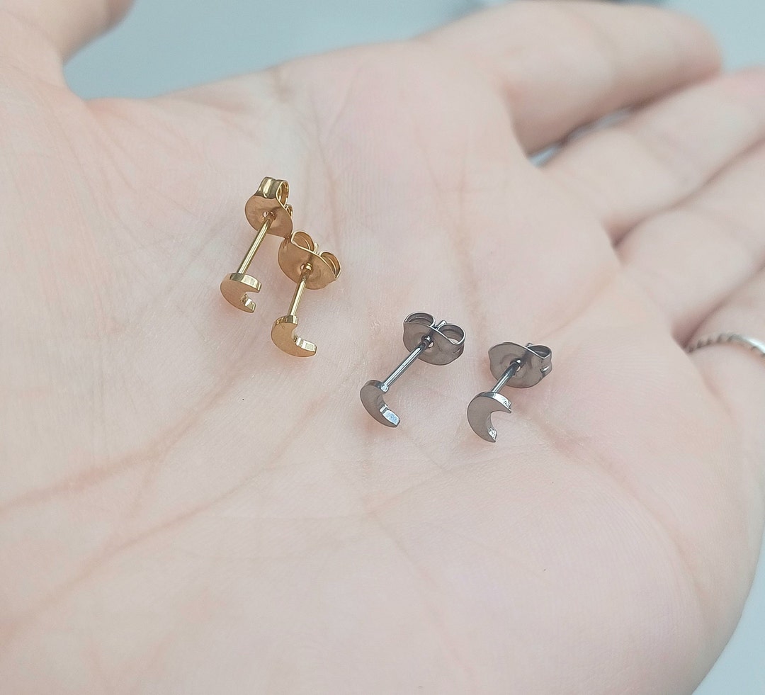 Beautiful Implant Grade Titanium Moon Earrings Pair Studs Gold or ...