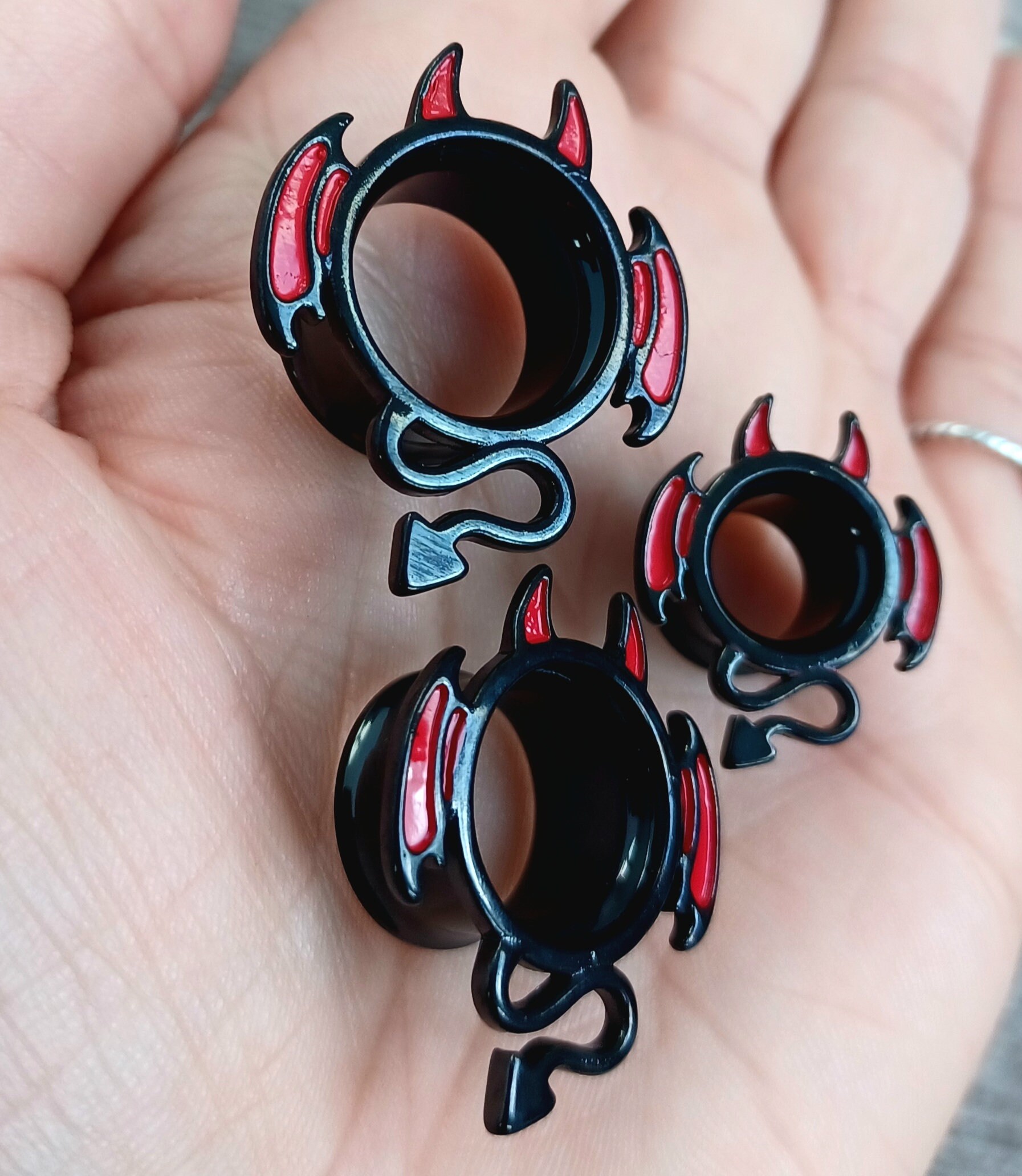 Steel DEVIL Double Flare Fit Ear Plug Plugs Surgical Steel Flesh Tunnel ...