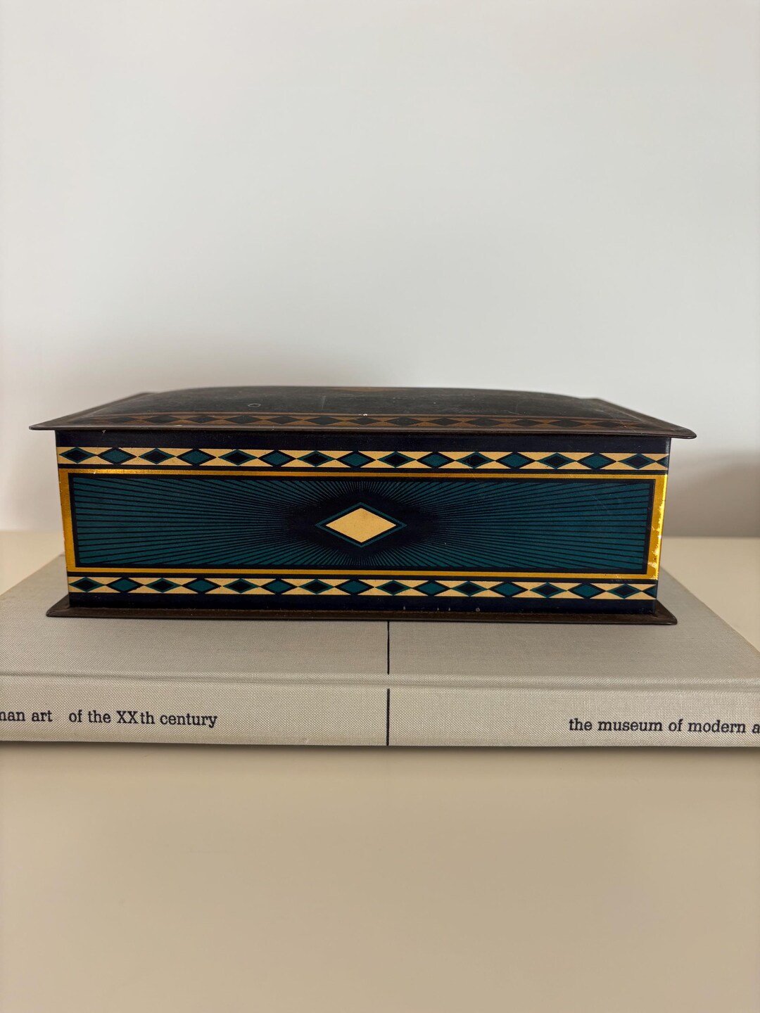 Vintage Art Deco Style Metal Midnight Blue Box - Etsy