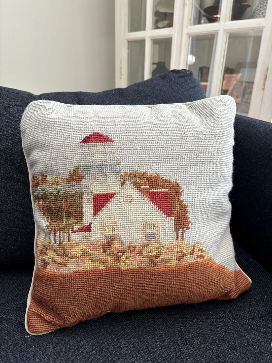 Vintage Needlepoint Lighthouse Pillow - Etsy