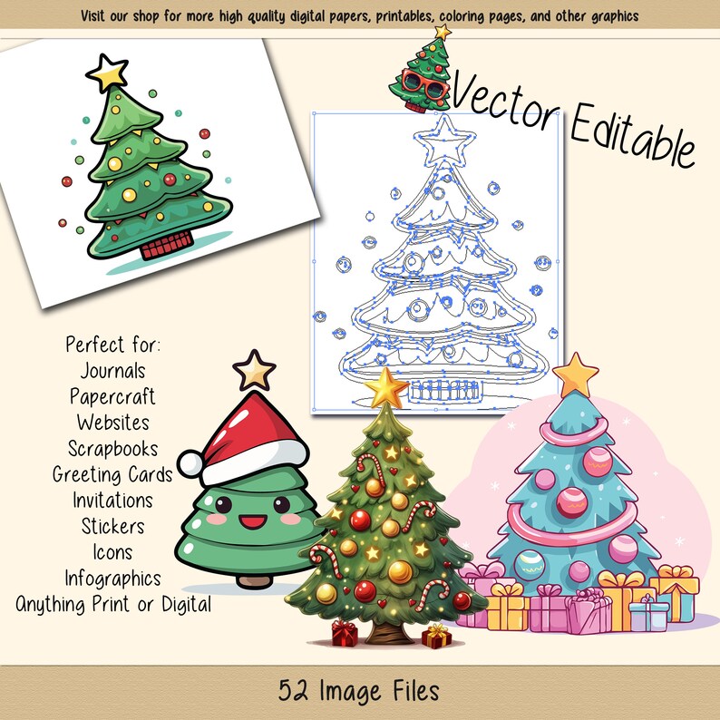 Kawaii Christmas Tree Clip Art format Bundle PNG, SVG, DXF - Etsy