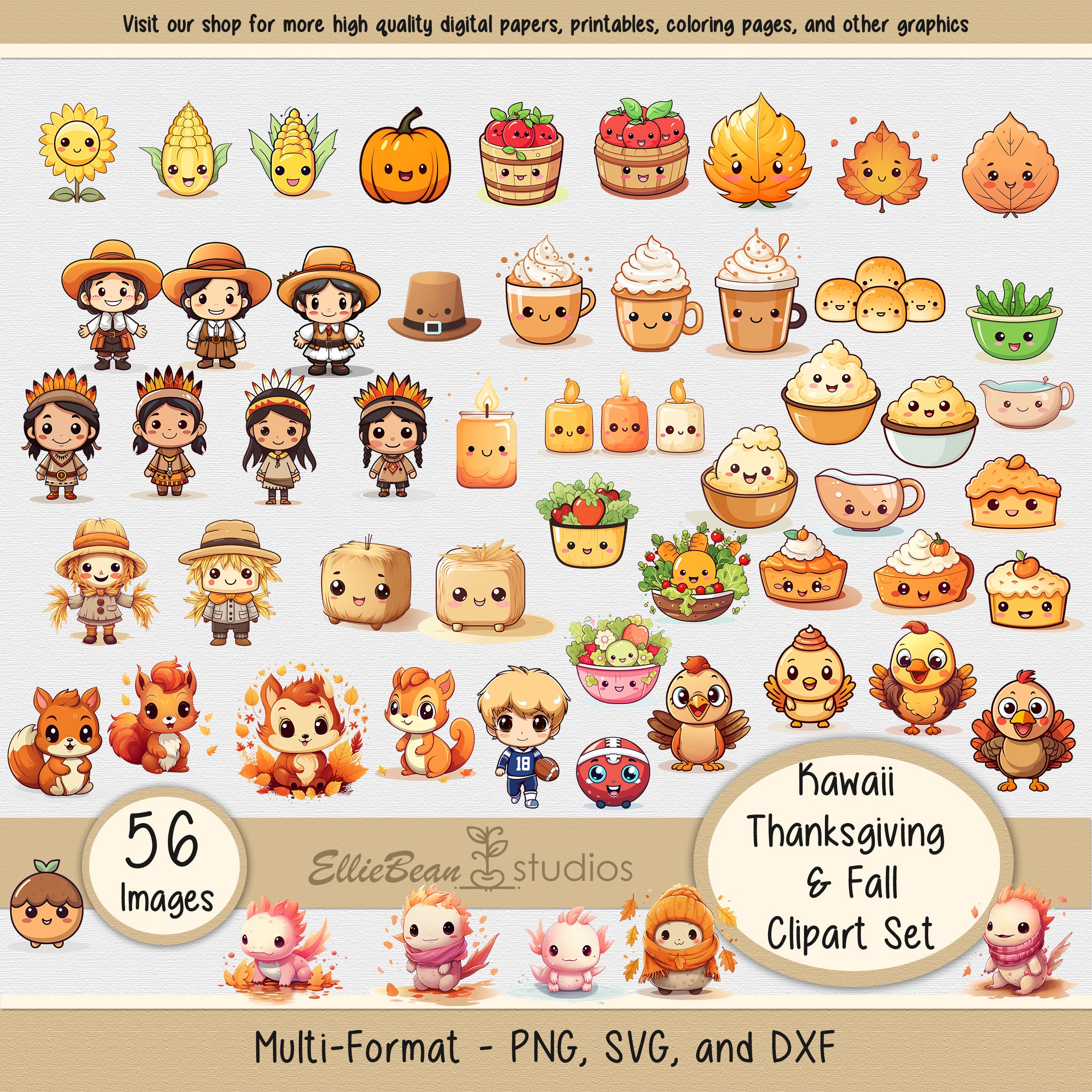 Kawaii Fall, Autumn, Thanksgiving Clip Art (format Bundle - PNG, SVG ...