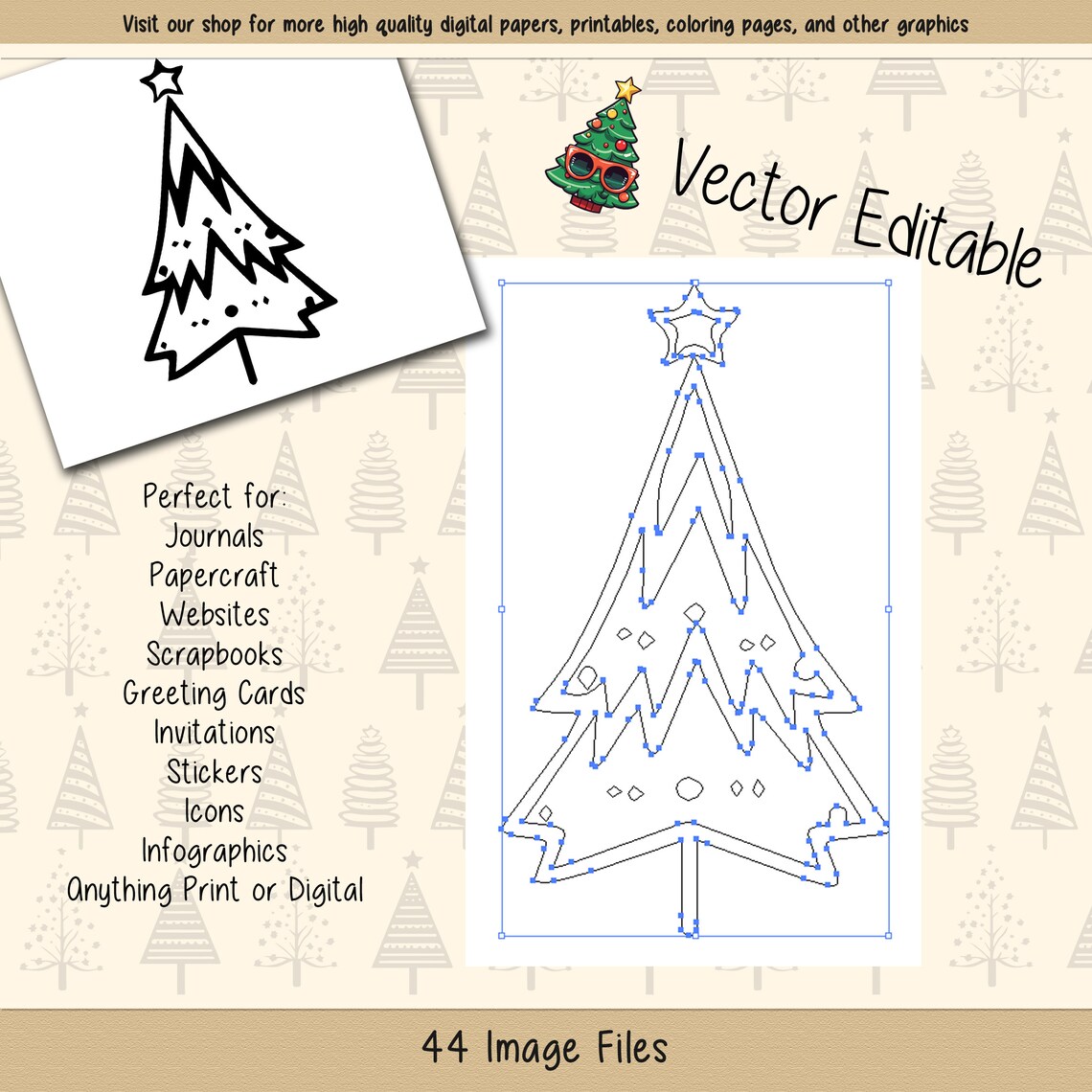 Line Art Christmas Pine Tree Clipart 44 Unique Christmas Trees in 3 ...