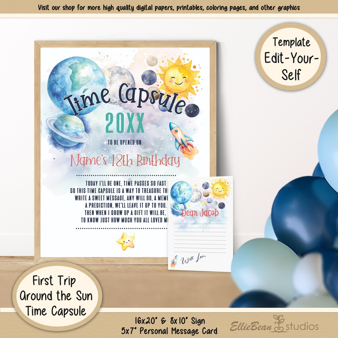 Editable Outer Space Time Capsule First Trip Around the Sun - Etsy