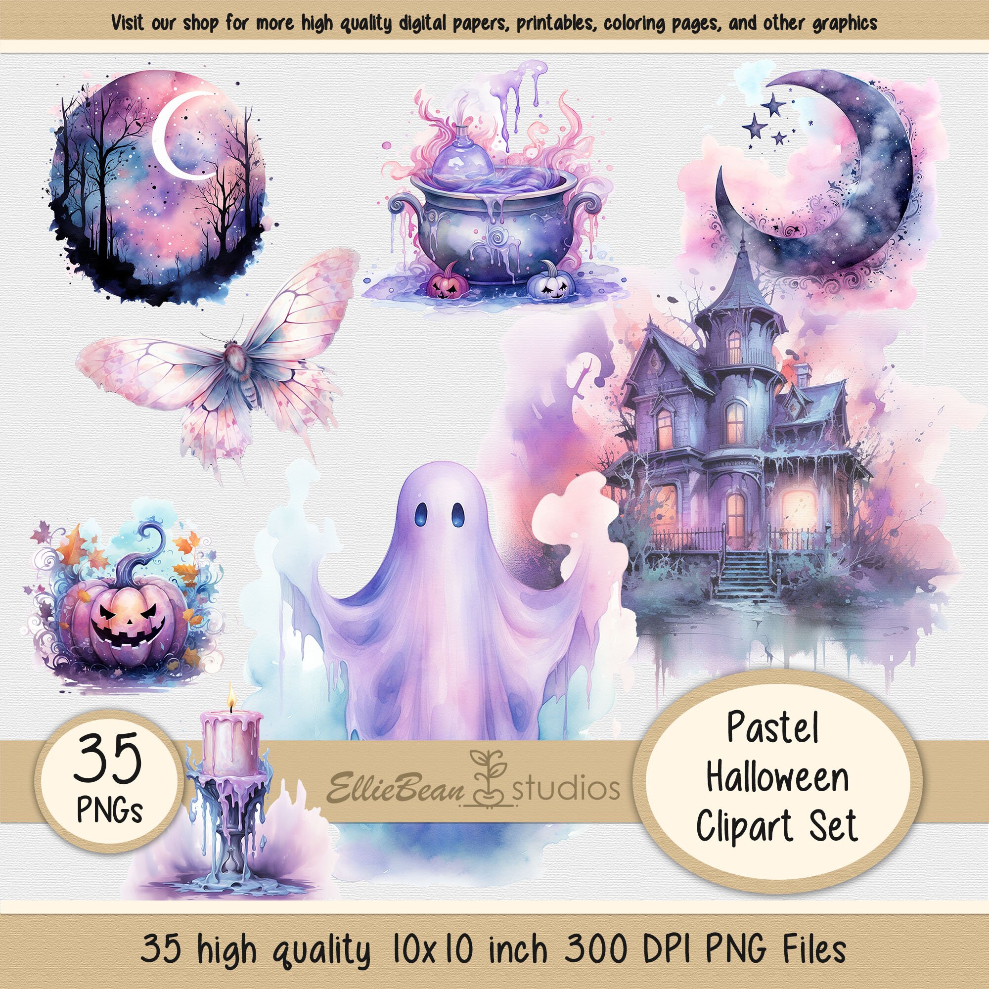 Pastel Halloween Clipart Pack 35 Pngs 300 DPI - Etsy