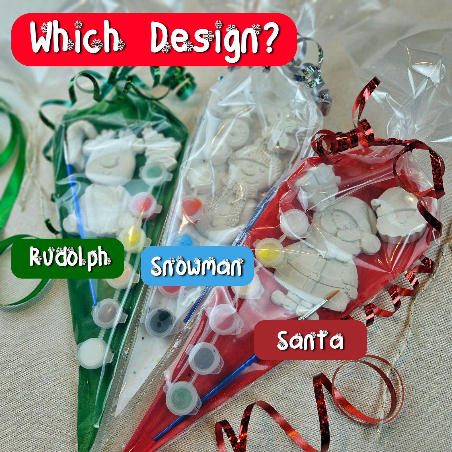 Christmas Cone Paint Craft Kit Characters (santa, Snowman, Rudolph ...